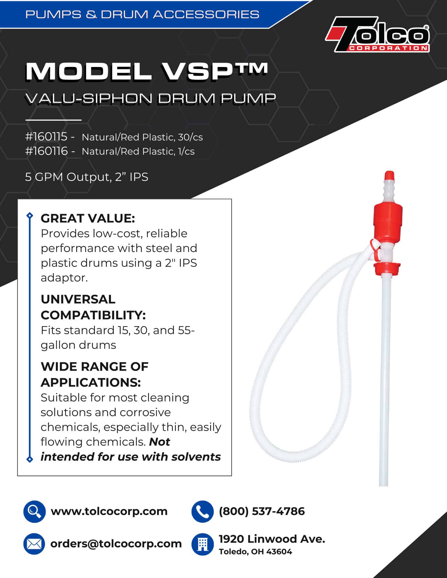 Model VSP Drum Pump - Tolco Corporation