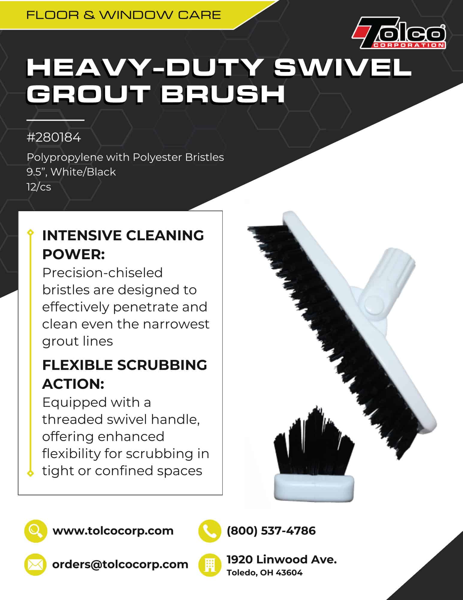 Heavy-Duty Swivel Grout Brush - Tolco Corporation