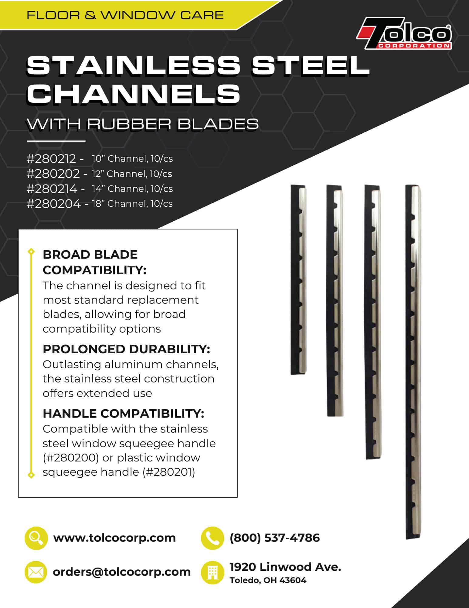 Stainless Steel Channels with Rubber Blades - Tolco Corporation